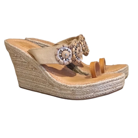 Skemo | Shoes | Skemo Embellished Beaded Toe Ring Espadrille Wedge ...